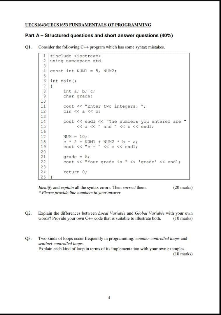 Solved UECS1643/UECS1653 FUNDAMENTALS OF PROGRAMMING Part A | Chegg.com