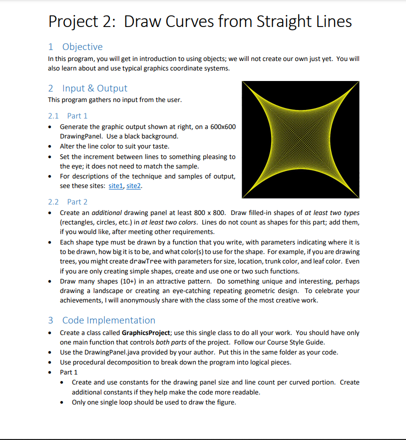 Solved Project 2: Draw Curves from Straight Lines 1 | Chegg.com