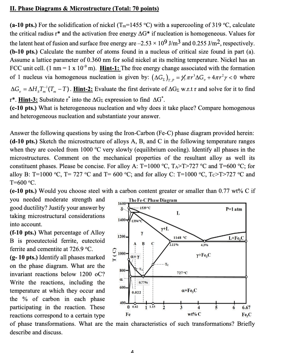 Solved II. Phase Diagrams \& Microstructure (Total: 70 | Chegg.com