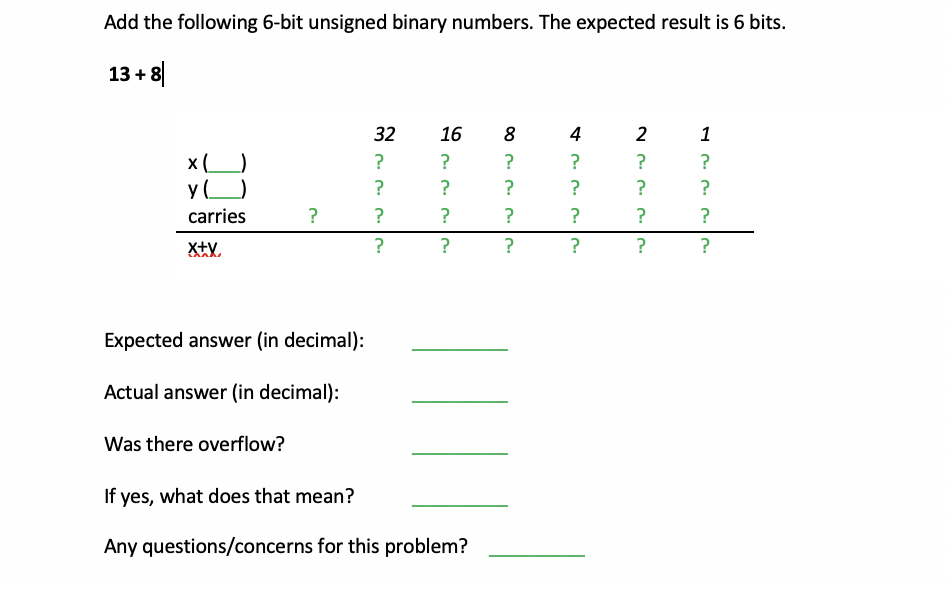 Solved Add the following 6-bit unsigned binary numbers. The | Chegg.com