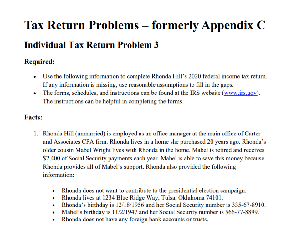 Solved Tax Return Problems – formerly Appendix C Individual | Chegg.com