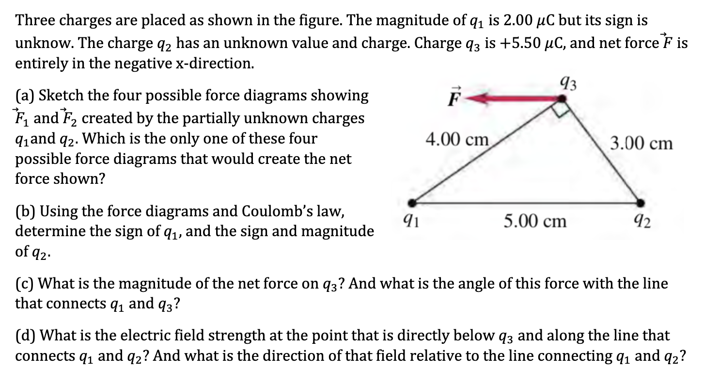 Solved 93 Three charges are placed as shown in the figure. | Chegg.com