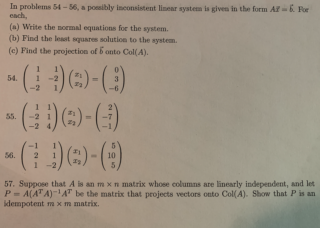 Solved In problems 54 - 56, a possibly inconsistent linear | Chegg.com