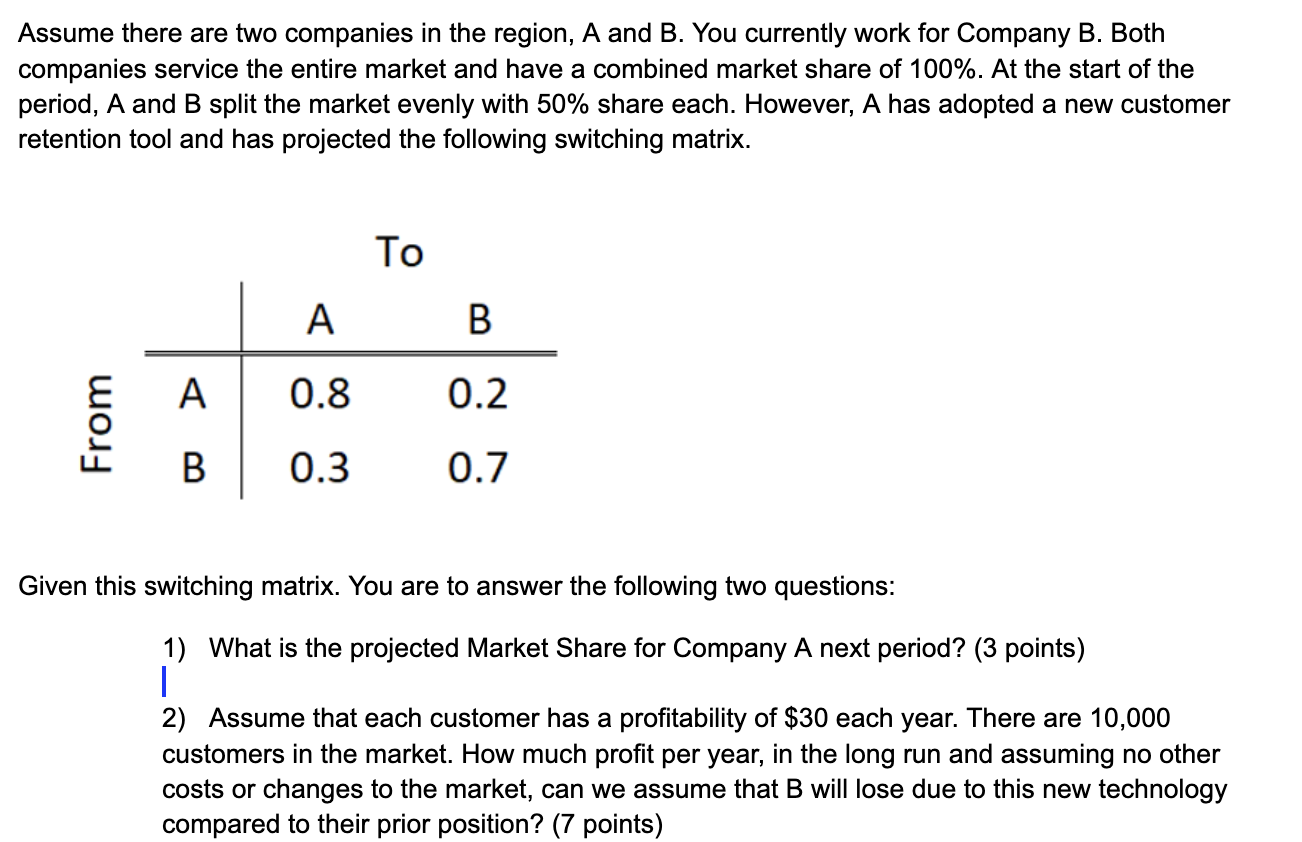 Solved What is the projected Market Share for Company A next | Chegg.com