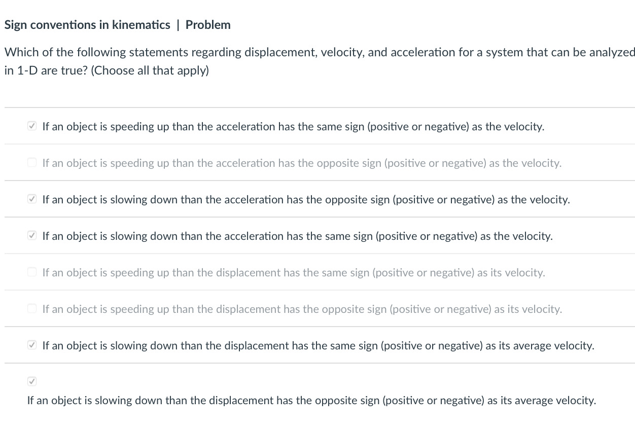 Solved Sign conventions in kinematics Problem Which of the | Chegg.com