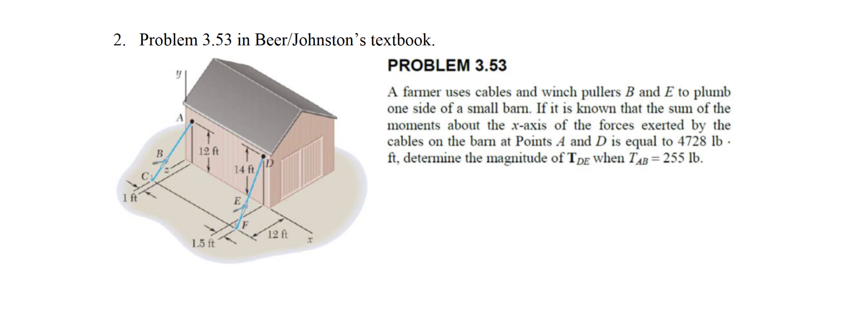 Solved 2. Problem 3.53 in Beer/Johnston's textbook. PROBLEM | Chegg.com