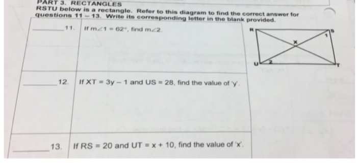 Solved PART 3. RECTANGLES RSTU below is a rectangle. Refer | Chegg.com