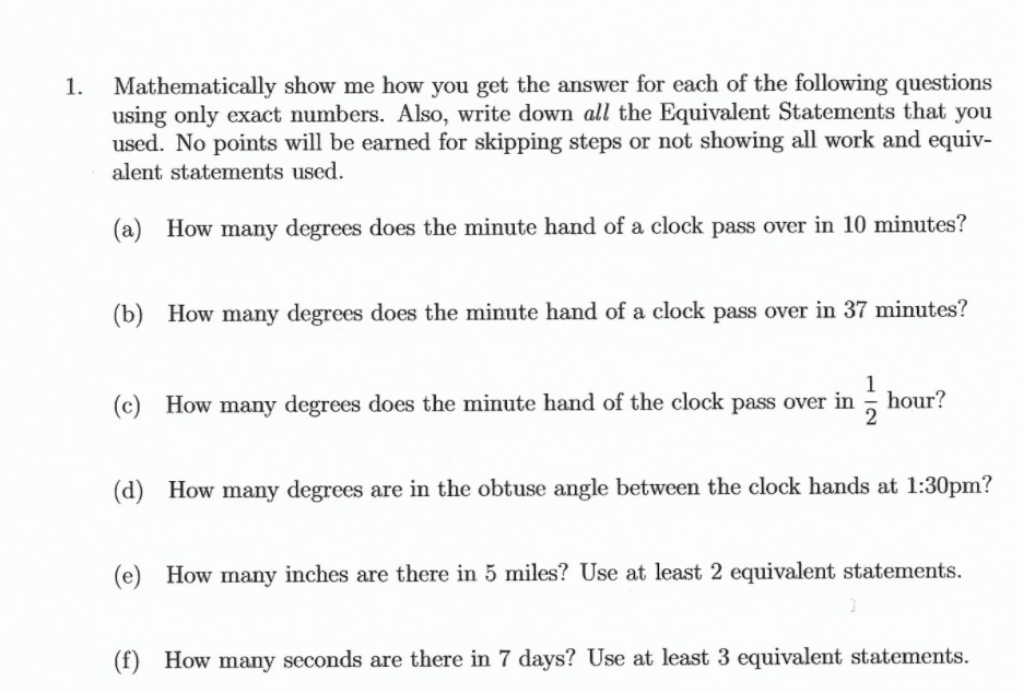 Solved 1. Mathematically show me how you get the answer for | Chegg.com