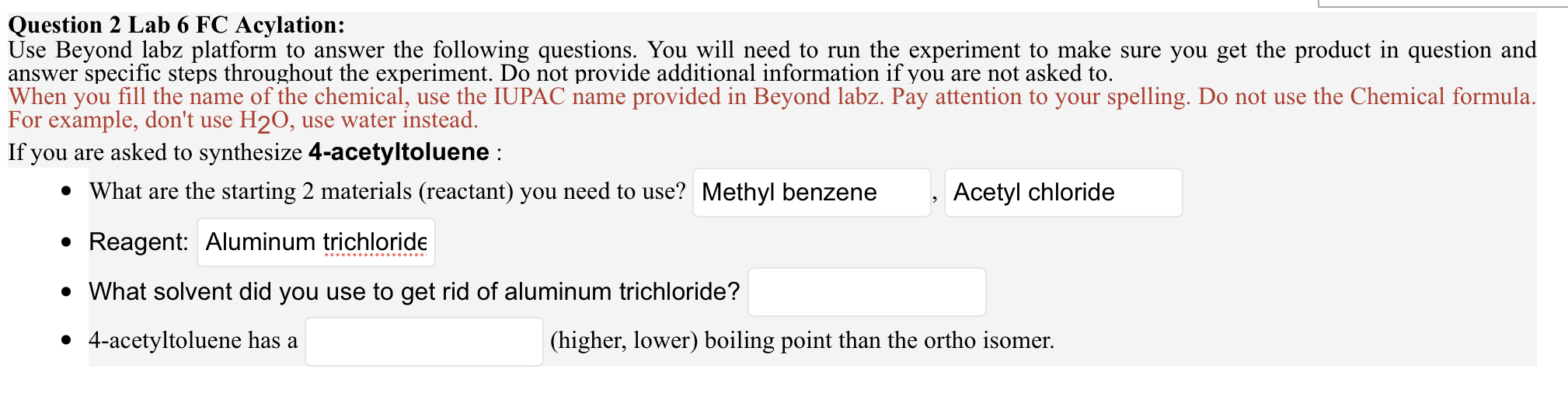Solved Question 2 Lab 6 FC Acylation: Use Beyond labz | Chegg.com