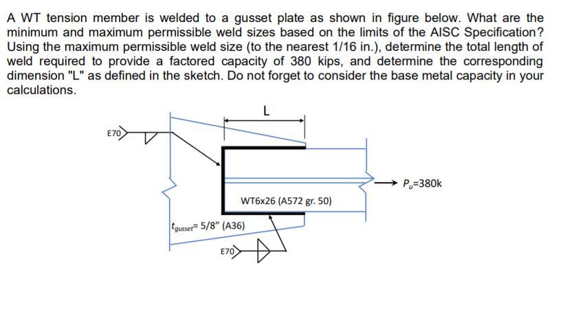Solved A WT tension member is welded to a gusset plate as | Chegg.com