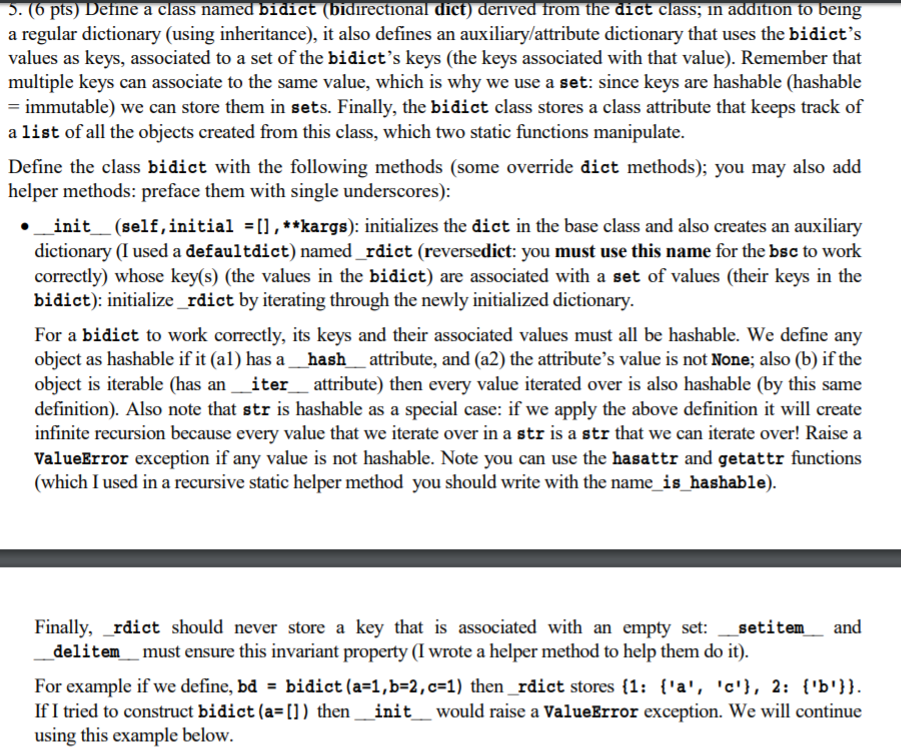 pts) Define a class named bidict (bidirectional dict) | Chegg.com