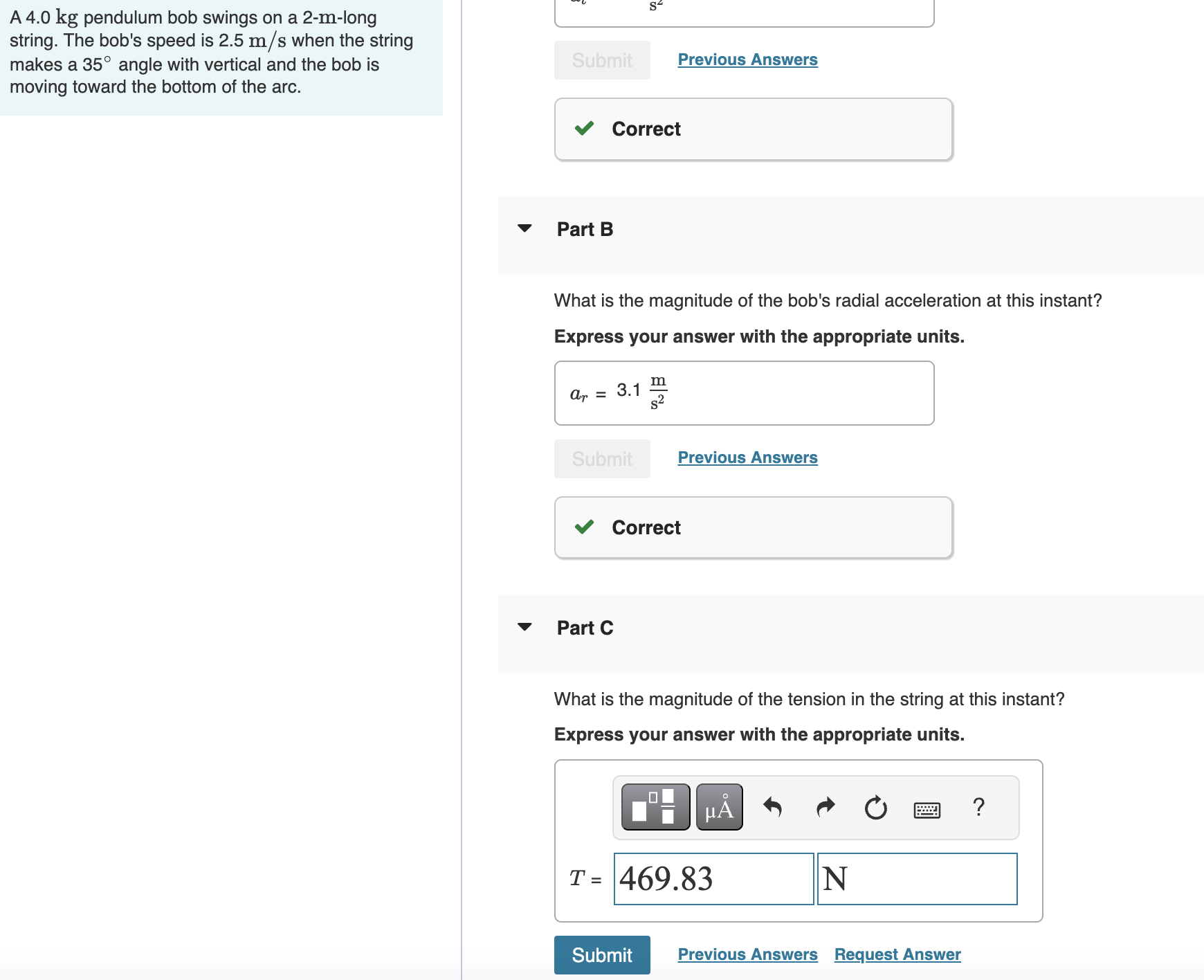 Solved A 4.0 ﻿kg pendulum bob swings on a 2-m-long string. | Chegg.com
