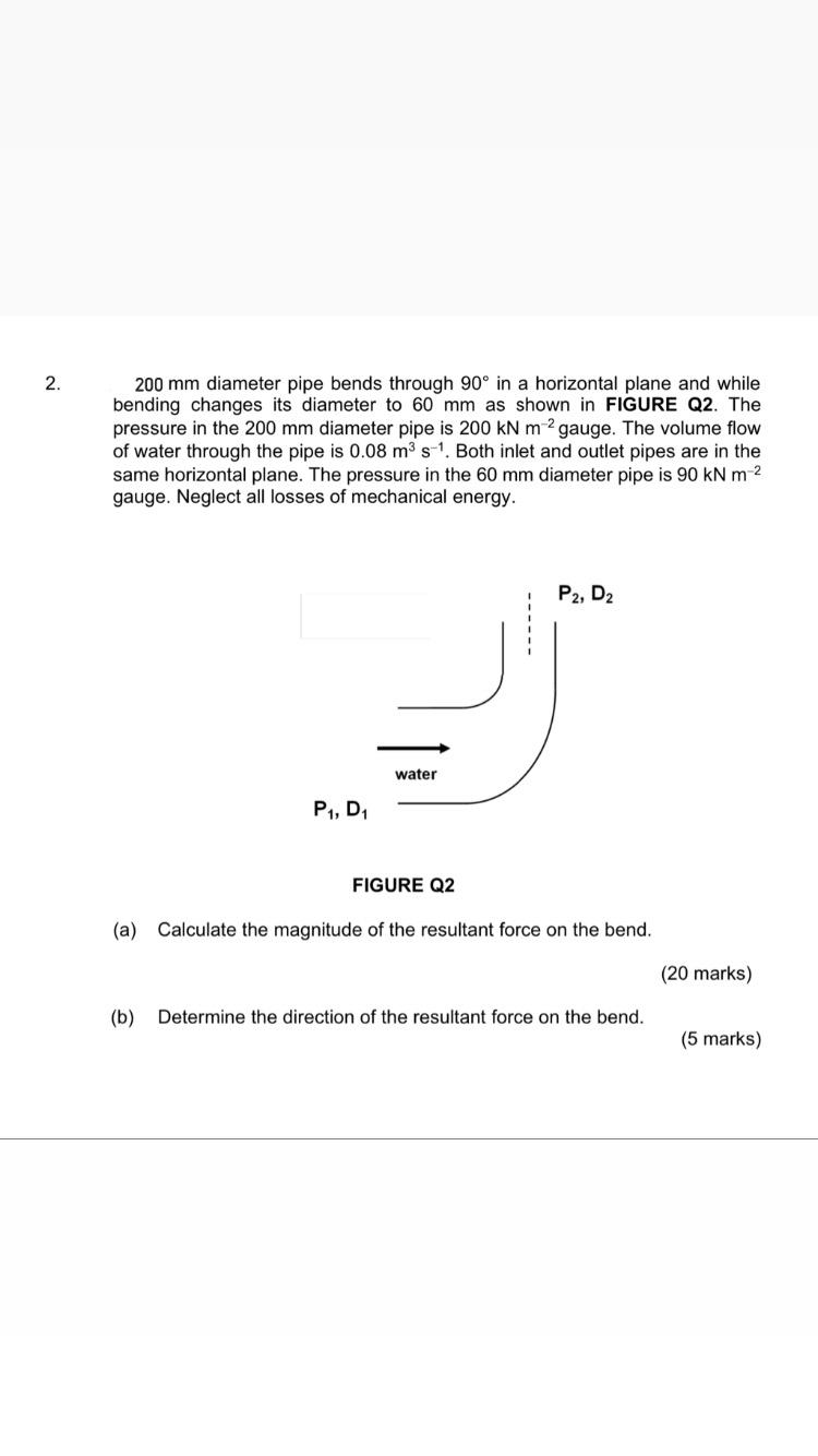 Solved 2. 200 mm diameter pipe bends through 90° in a | Chegg.com