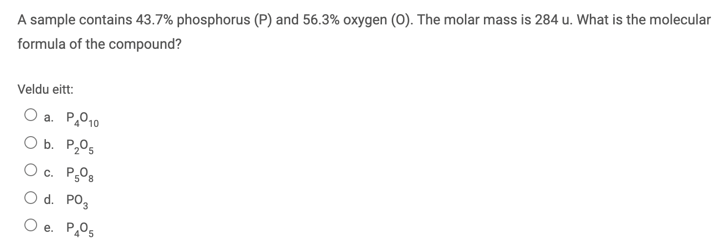Solved A sample contains 43.7% phosphorus (P) and 56.3% | Chegg.com