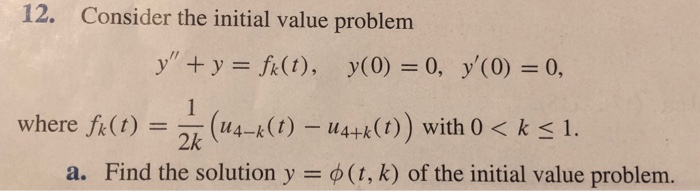 Solved 12. Consider the initial value problem y', + y=fe(t), | Chegg.com