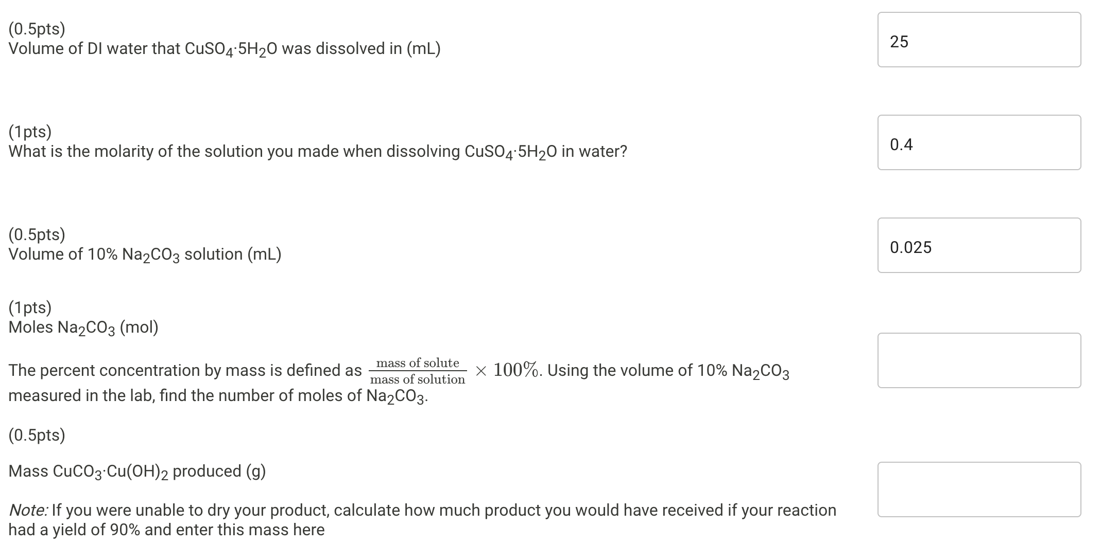 Solved (16pts) Part 1: Synthesis of Malachite (0.5pts) Mass | Chegg.com