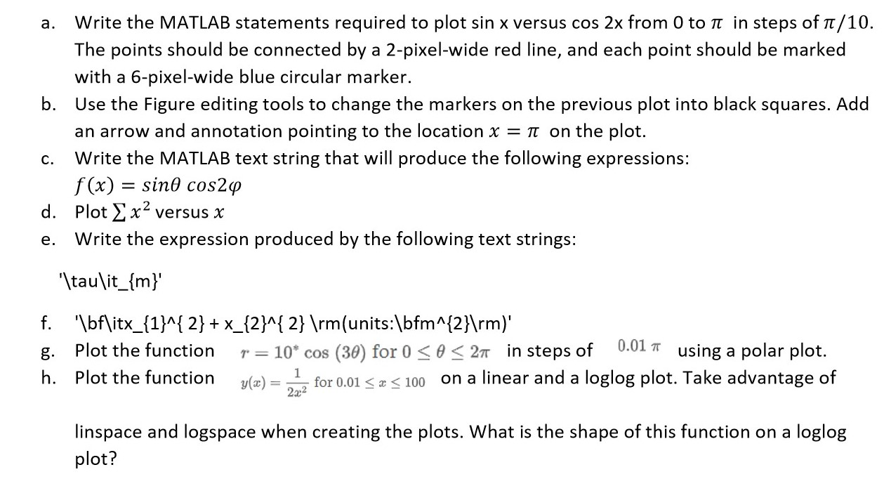 a. Write the MATLAB statements required to plot sin x | Chegg.com