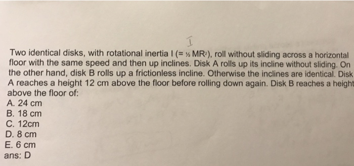 Solved Two identical disks, with rotational inertia I ( MR), | Chegg.com