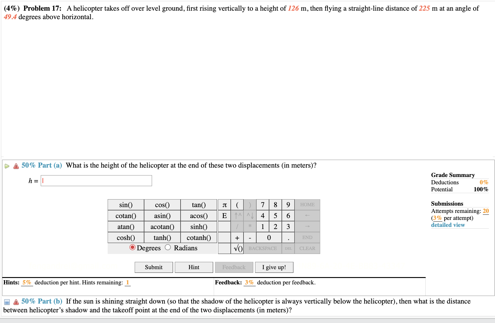 Solved (4\%) Problem 17: A helicopter takes off over level | Chegg.com