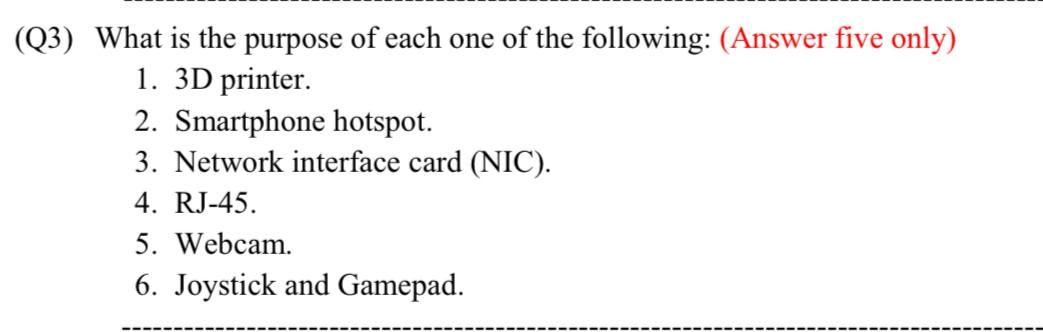 Solved (Q3) What is the purpose of each one of the | Chegg.com