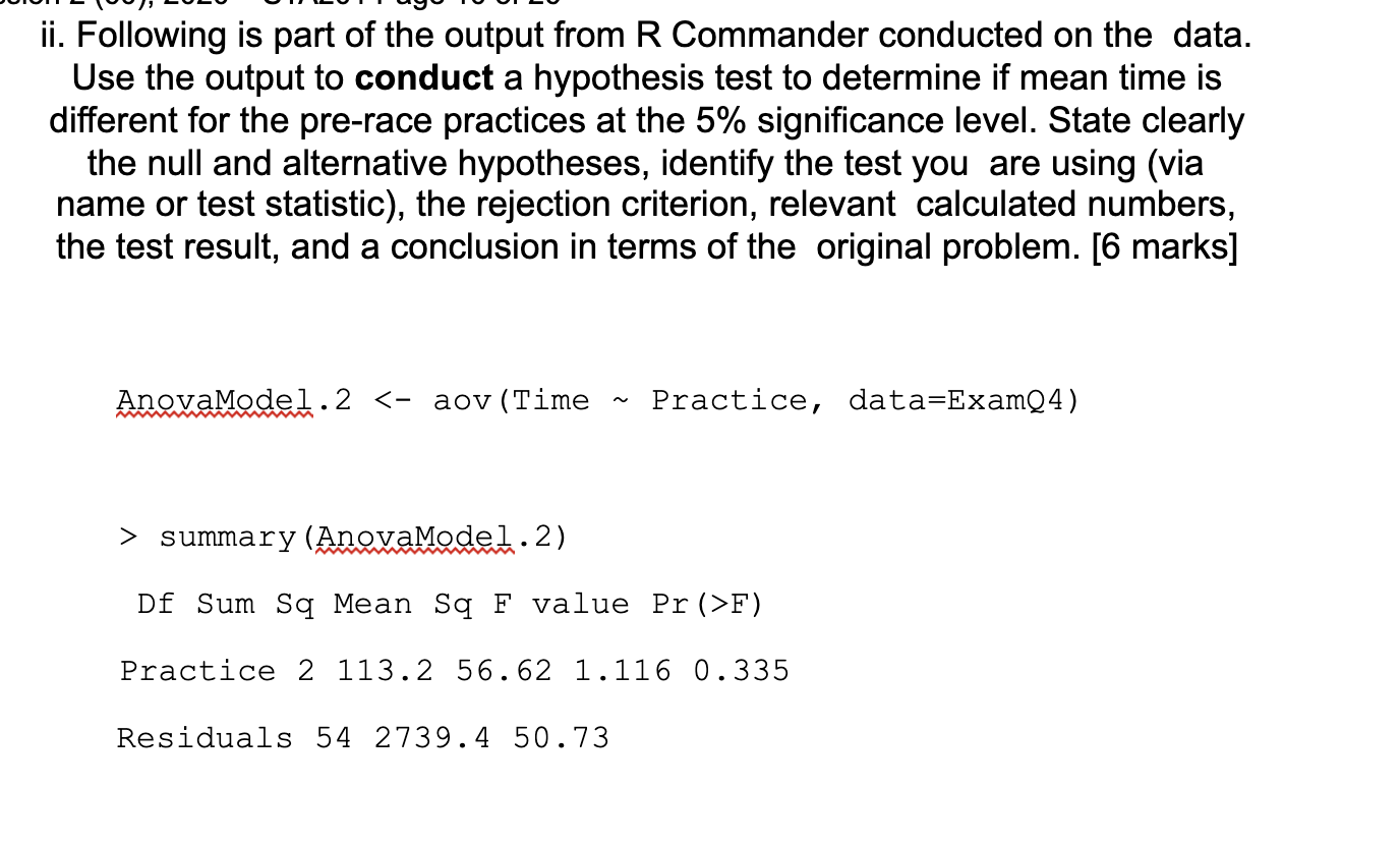 Solved ii. Following is part of the output from R Commander | Chegg.com