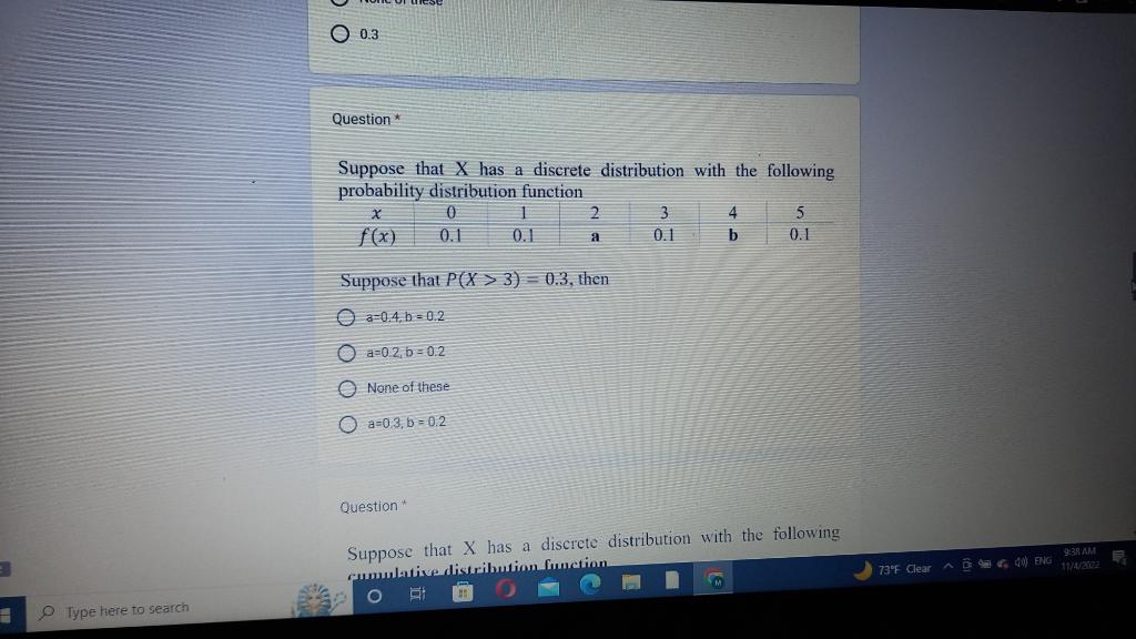 Solved 0.3 Question * Suppose that X has a discrete | Chegg.com