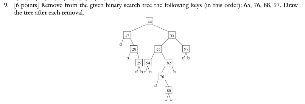 Solved 9. [6 points) Remove from the given binary search | Chegg.com