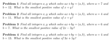 Solved Problem 1 Find all integers , y which solwe ox+by = | Chegg.com