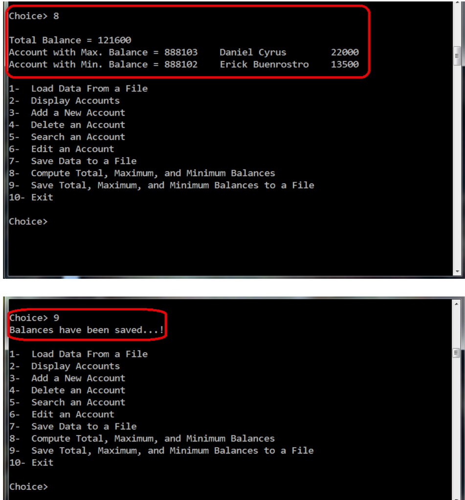 Solved 1- Load Data From a File 2- Display Accounts 3- Add a | Chegg.com