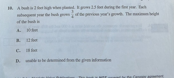 Solved 10. A bush is 2 feet high when planted. It grows 2.5 | Chegg.com