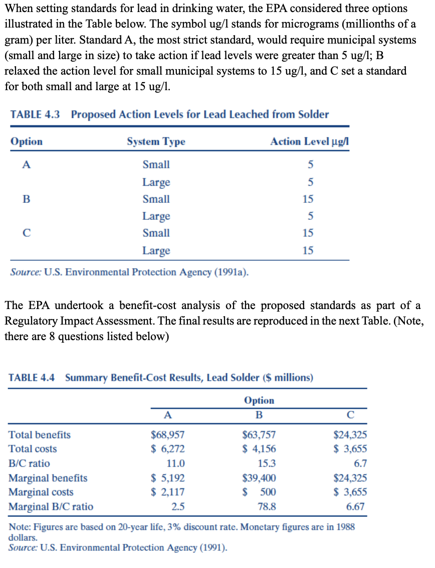 When setting standards for lead in drinking water, | Chegg.com