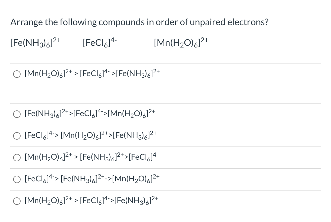 Solved Arrange the following compounds in order of unpaired | Chegg.com