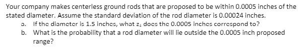 Solved Your company makes centerless ground rods that are | Chegg.com