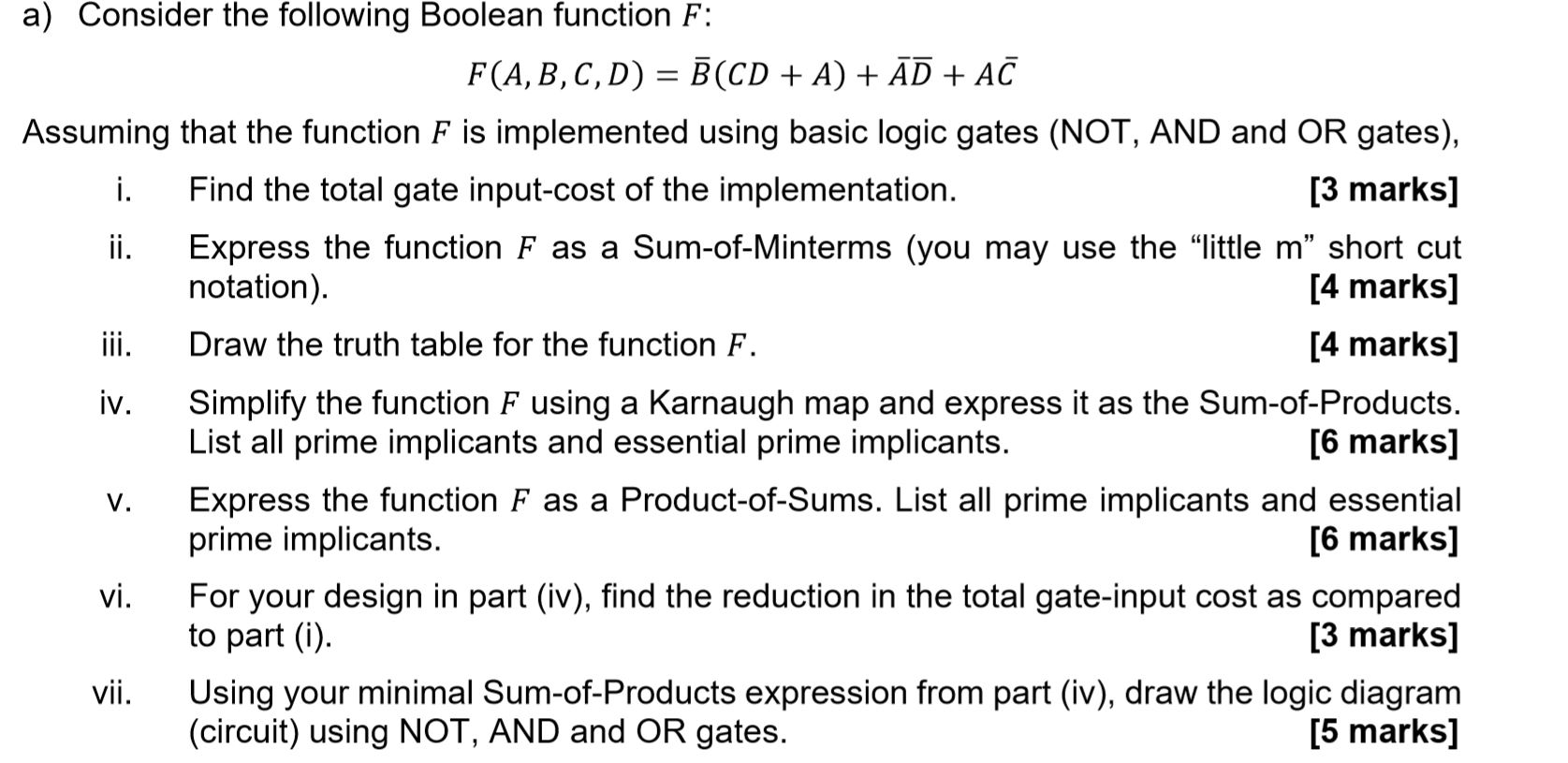 Solved a) Consider the following Boolean function F: | Chegg.com