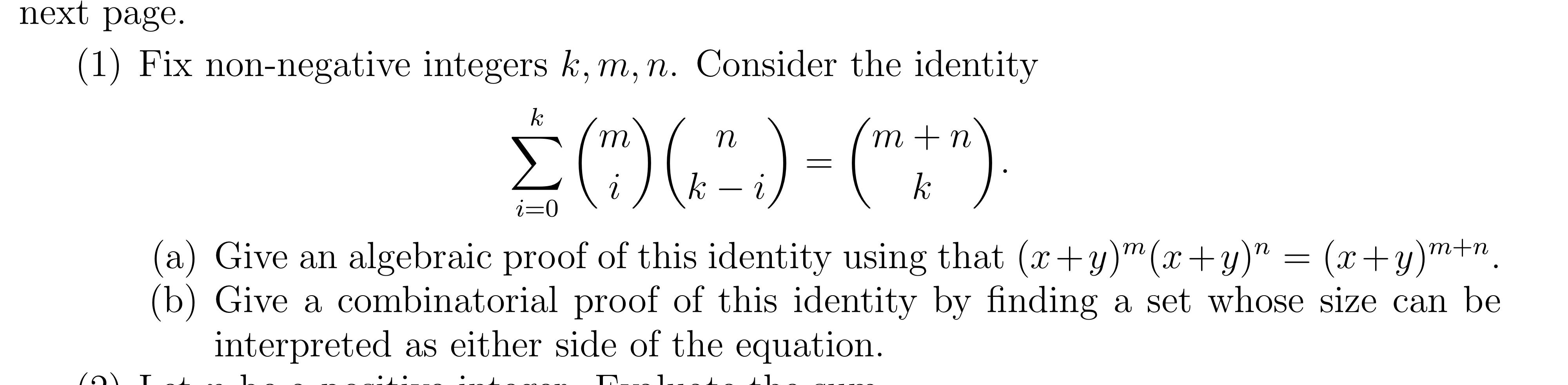 Solved next page. (1) Fix non-negative integers k, m, n. | Chegg.com