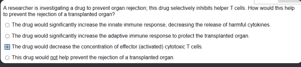 Solved A researcher is investigating a drug to prevent organ | Chegg.com