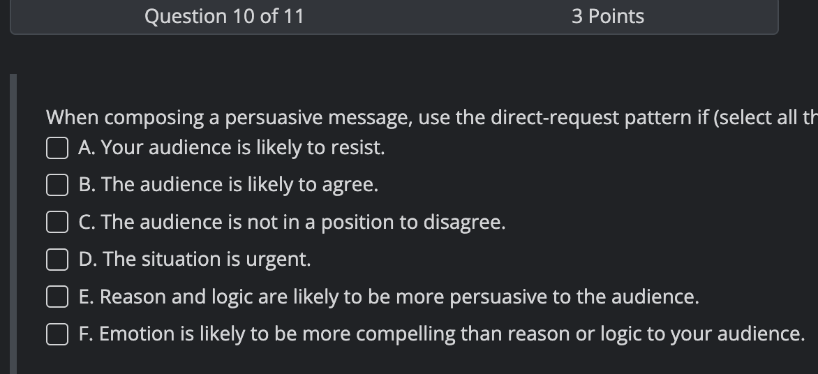 When composing a persuasive message, use the | Chegg.com