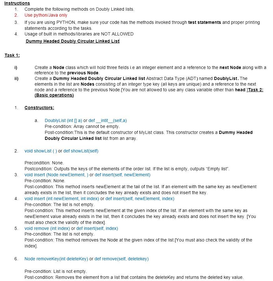 Solved Instructions 1. Complete the following methods on | Chegg.com