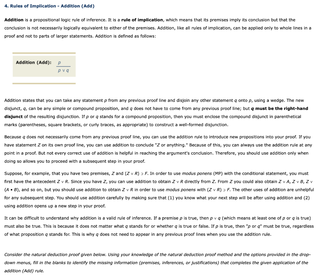 Solved 4. Rules of Implication - Addition (Add) conclusion | Chegg.com