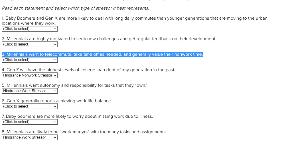 Solved Read each statement and select which type of stressor | Chegg.com