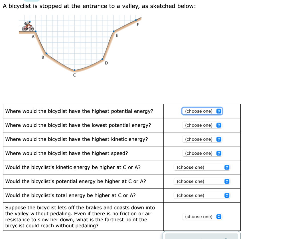Solved A bicyclist is stopped at the entrance to a valley, | Chegg.com
