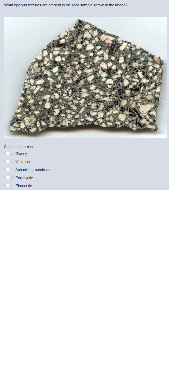 Solved What igneous textures are present in the rock sample | Chegg.com