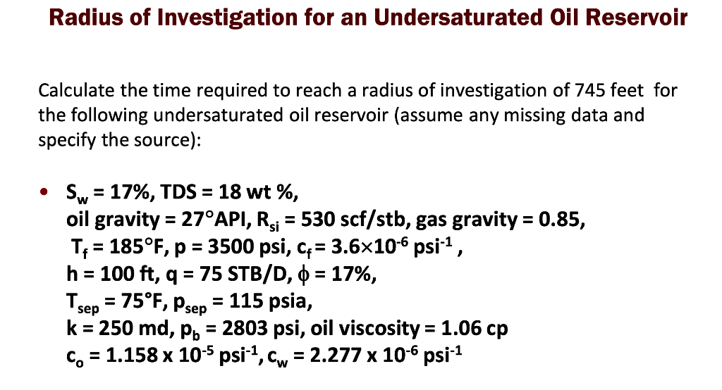 Solved Radius of Investigation for an Undersaturated Oil | Chegg.com