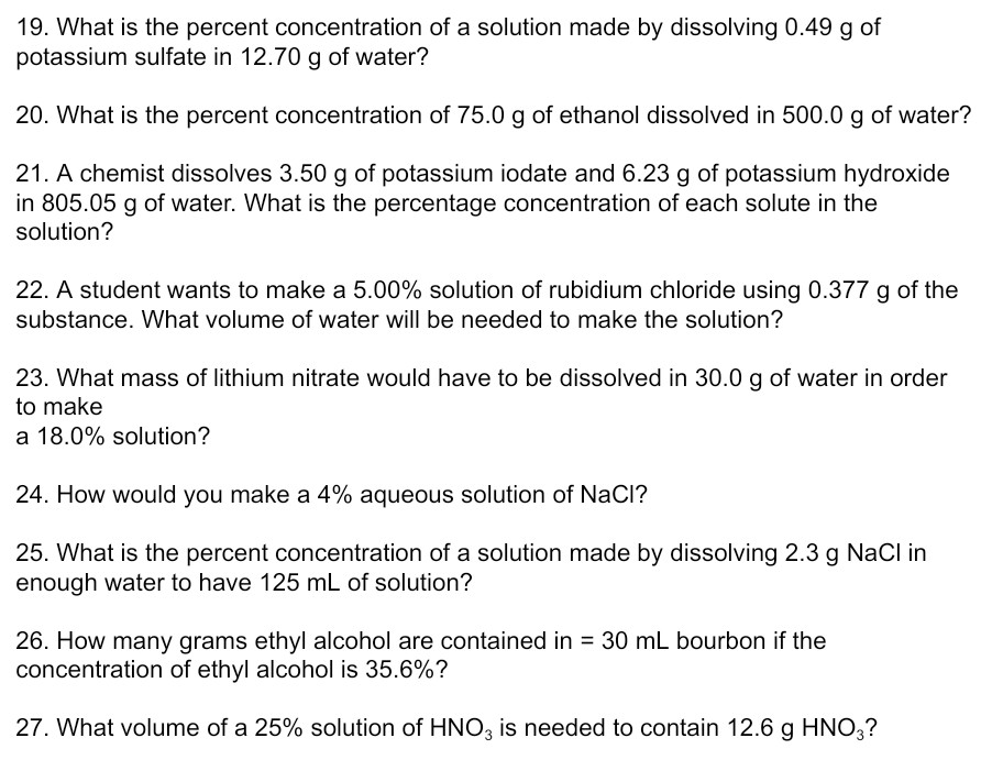 Solved 12. What is the percent concentration of a solution | Chegg.com