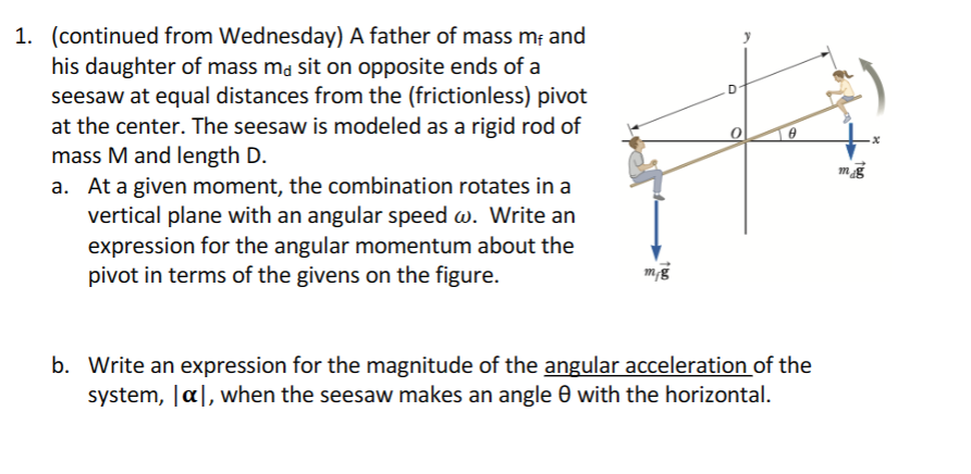 Solved A father of mass m f and his daughter of mass m d sit | Chegg.com