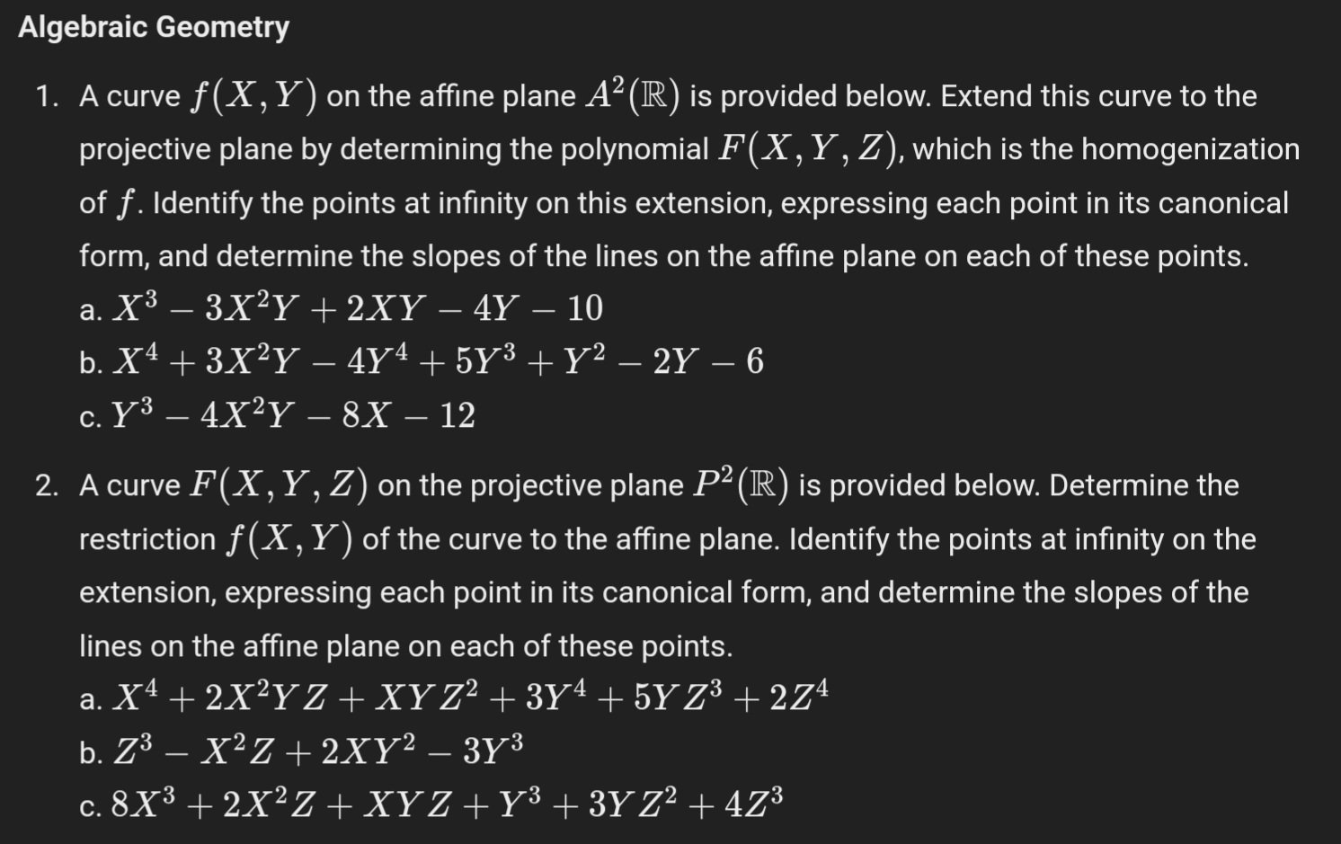 Solved Algebraic GeometryA curve f(x,Y) ﻿on the affine plane | Chegg.com