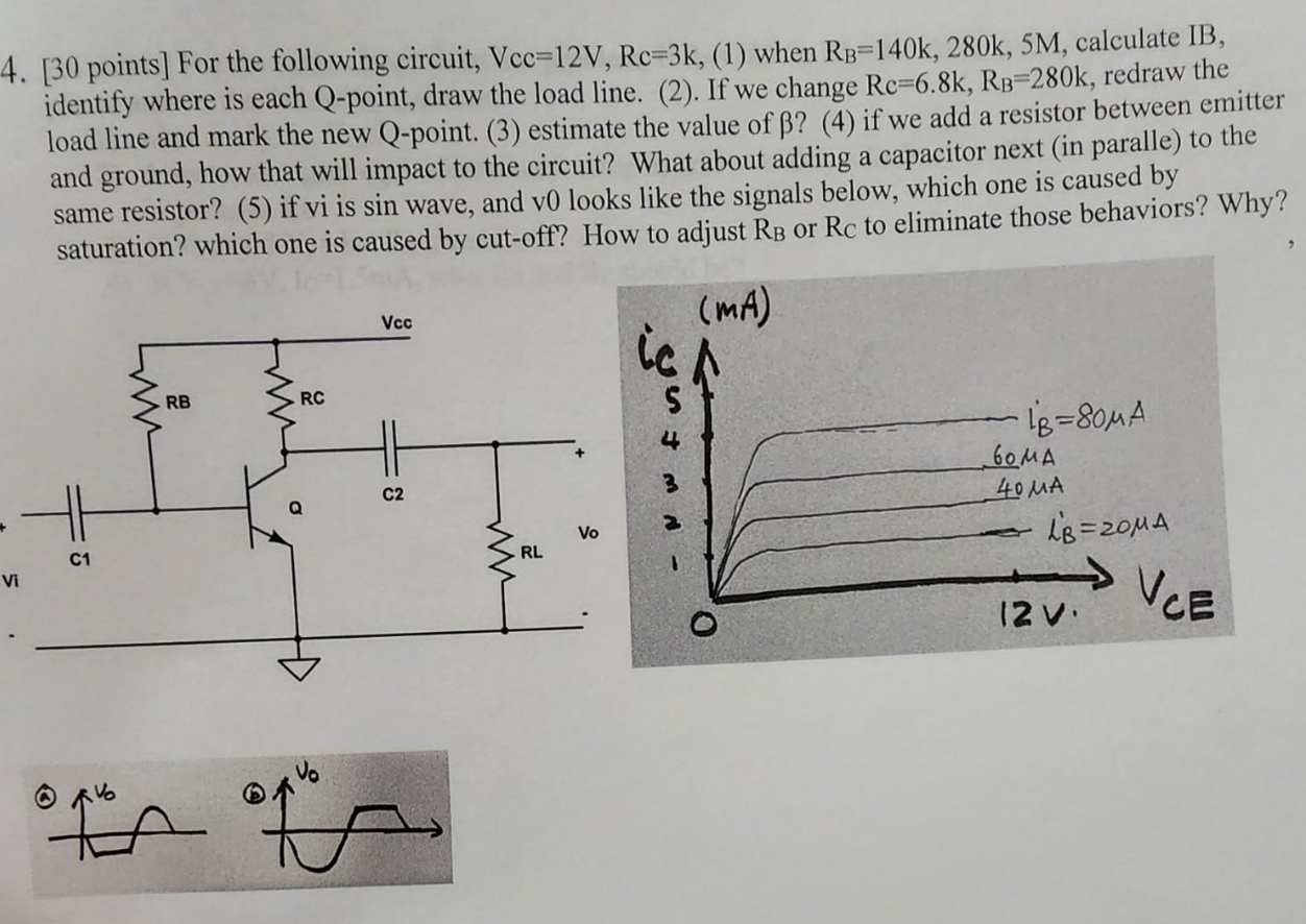 Solved 4. [ 30 points] For the following circuit, Vcc=12 | Chegg.com