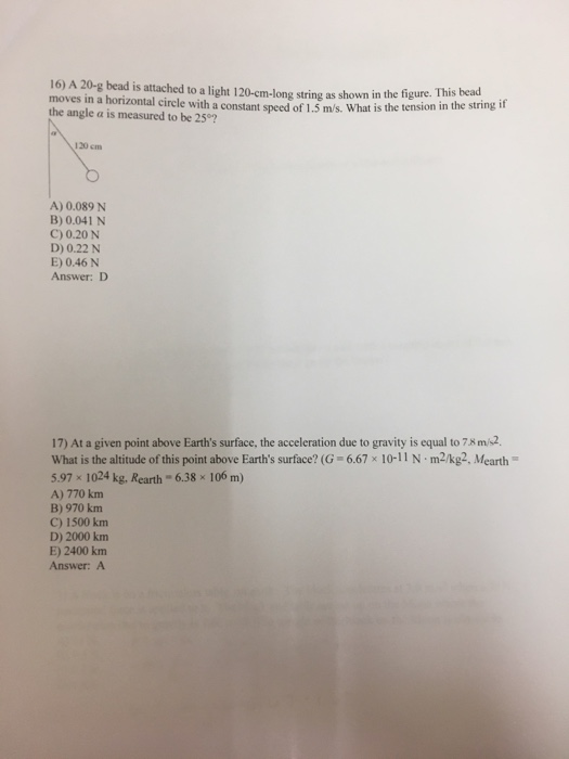 Solved 16) A 20-g bead is attached to a light 120-cm-long | Chegg.com