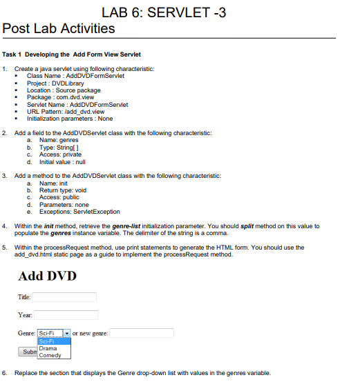 LAB 6: SERVLET -3 Post Lab Activities Task 1 | Chegg.com