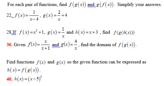 Solved For each pair of functions, find f(g(x) and g(f(x). | Chegg.com